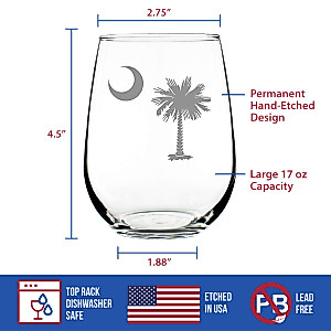South Carolina Flag - Stemless Wine Glass - State Themed Drinking Decor and Gifts for South Carolinians - Large 17 Ounce
