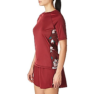 Kanu Surf Women's Breeze UPF 50+ Short Sleeved Active Rashguard & Workout Top, Darren Maroon, X-Large