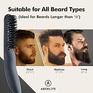 Aberlite EDC - Premium Beard Straightener Brush for Men - Professional Straightening Tool Heated Comb - Beard Kits for Men - Beard Kits Gift Sets Men - Beard Grooming Kit for Men Gift Set (Grey)