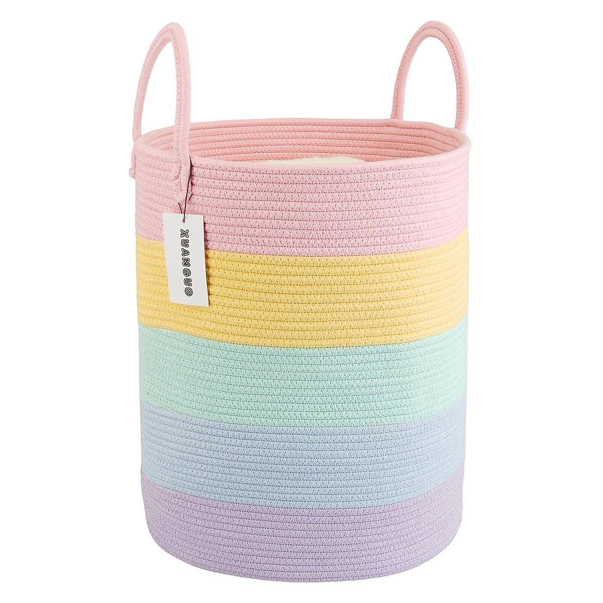 XUANGUO Rope Laundry Basket Hamper for Kids Girl Woven Storage Basket for Living Room Bedroom Boho Tall Baskets for Blanket Toys Pillow Towels Baby Nursery Hamper Bin rainbow