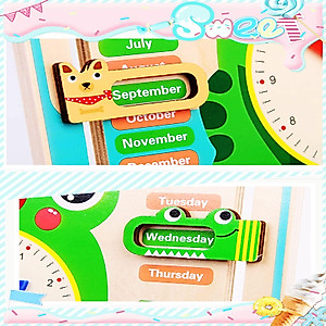 elecnewell Wooden Learning Clock All About Today Board Kids Montessori Toys for Toddlers 3 Years - 4 Year Old Learning Materials for Preschool Educational Gifts for Boys and Girls