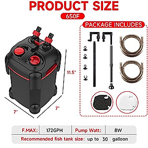 bykaeler Canister Filter for Aquarium,External Fish Tank Filter with Filter Media and Spray Bar (225GPH-UV)