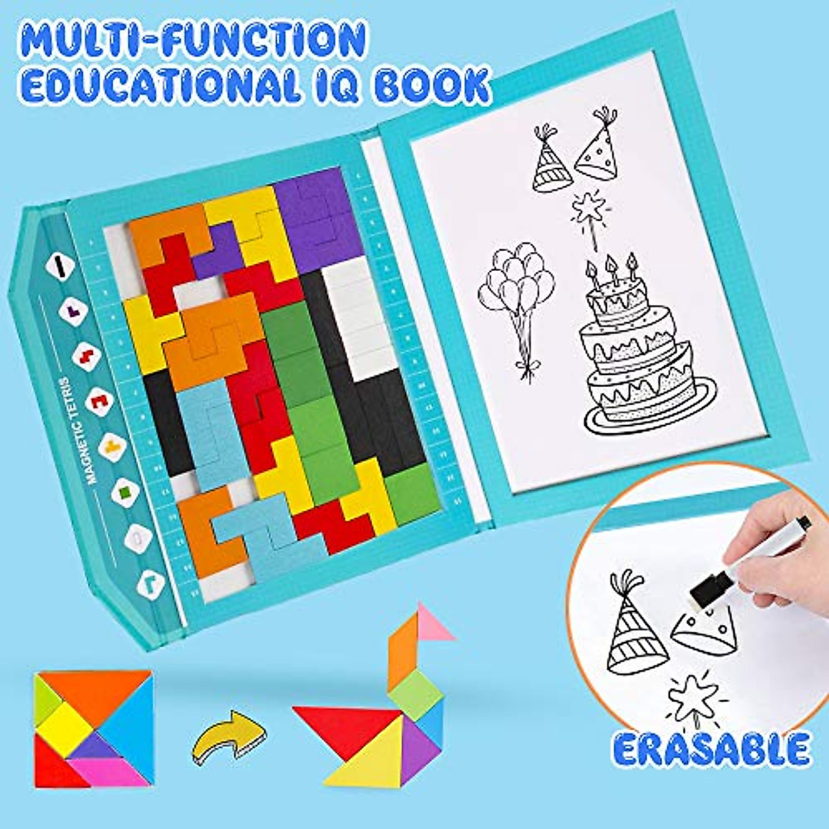 VATOS Puzzle Brain Teasers Magnetic Tangram Jigsaw Toys Magnet Drawing Board Intelligence Colorful 3D Russian Blocks Game STEM Educational Gift for Kids Boys Girl Age 3 4 5 6+ Year Old (47 Pcs)