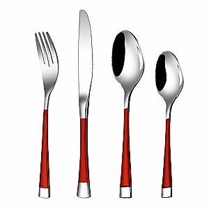 GULSARAYI Red Handle 24 Piece Forks Silverware Set 18/10 Flatware Cutlery Set for 6 Forks And Spoons Utensil Sets Home Kitchen Ergonomic Durable Restaurant Daily Household Use