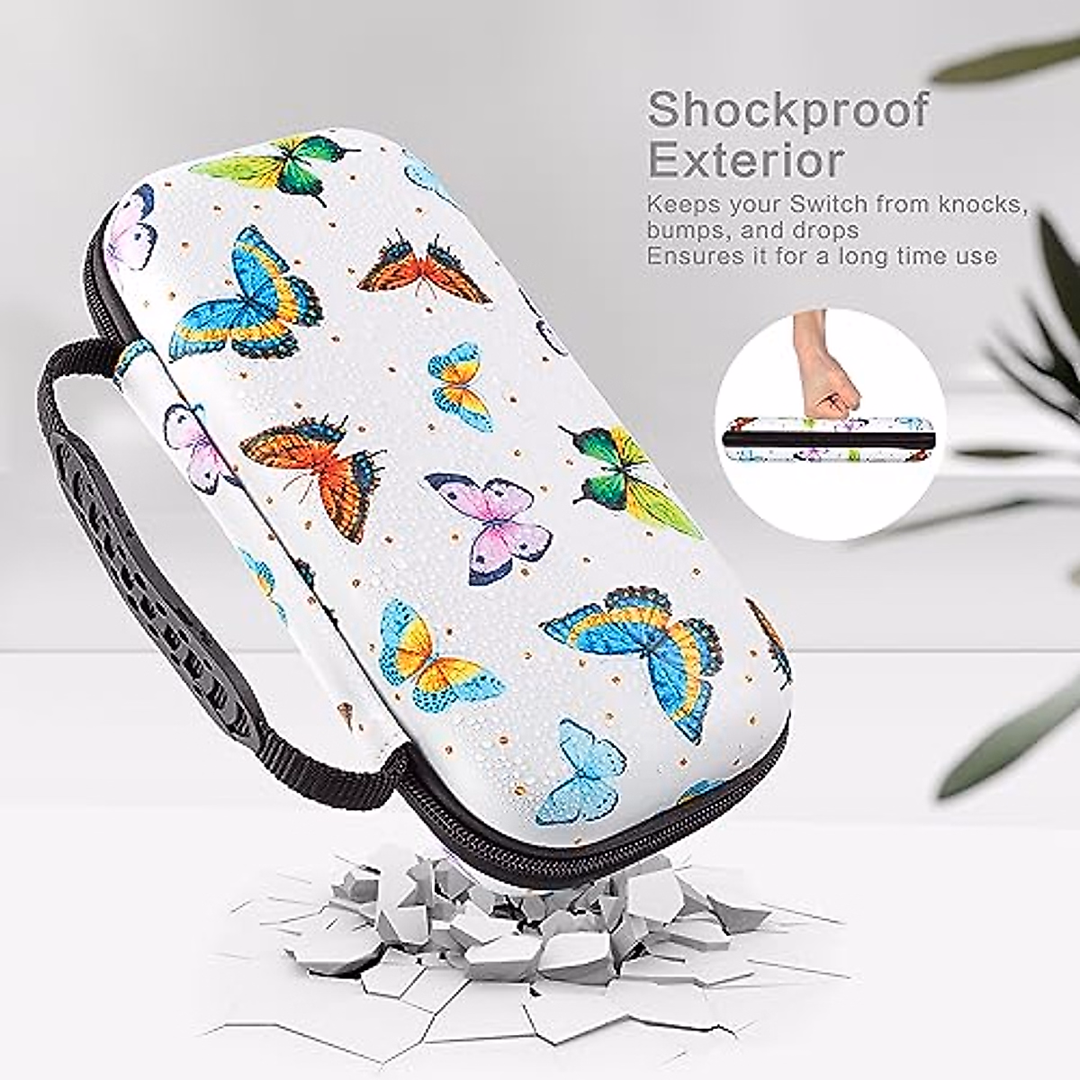 Butterfly Nintendo Switch Case, Nintendo Switch OLED Case, Nintendo Switch Carrying Case for Girls Boys, Protective Hard Shell Portable Swtich Case for Nintendo Switch Console & Accessories, White