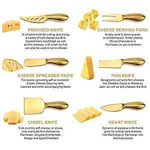 Premium 6-Piece Golden Cheese Knife Set, Stainless Steel Cheese Cutter Cheese Fork Slicer,Cheese Tool Collection, Cheese Spreaders for Christmas Gift