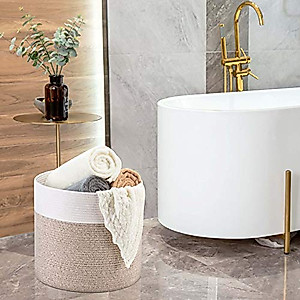 MINTWOOD Design Large 17 x 15 Inches Decorative Cotton Rope Basket, Blanket Basket Living Room, Laundry Basket, Woven Basket, Toy Storage Baskets Bin, Round Large Basket for Pillows, Throws, Towels