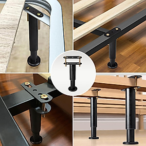 ZhouDaShu Adjustable Height Bed Frame Center Support Legs Replacement with Wider Base,Bed Reinforcement Kit for Metal/Wood Slats,Height from 5" to 9",Black-Set of 2
