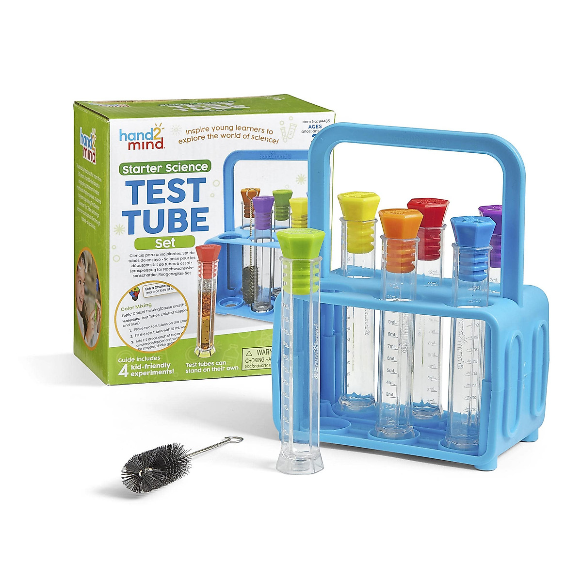 hand2mind Starter Science Test Tube Set, Flat Bottom Test Tubes, Science Lab for Kids, Test Tube Rack, Science Supplies,Test Tubes with Lids, Science Experiments, Science Kits for Kids (Six Tubes)