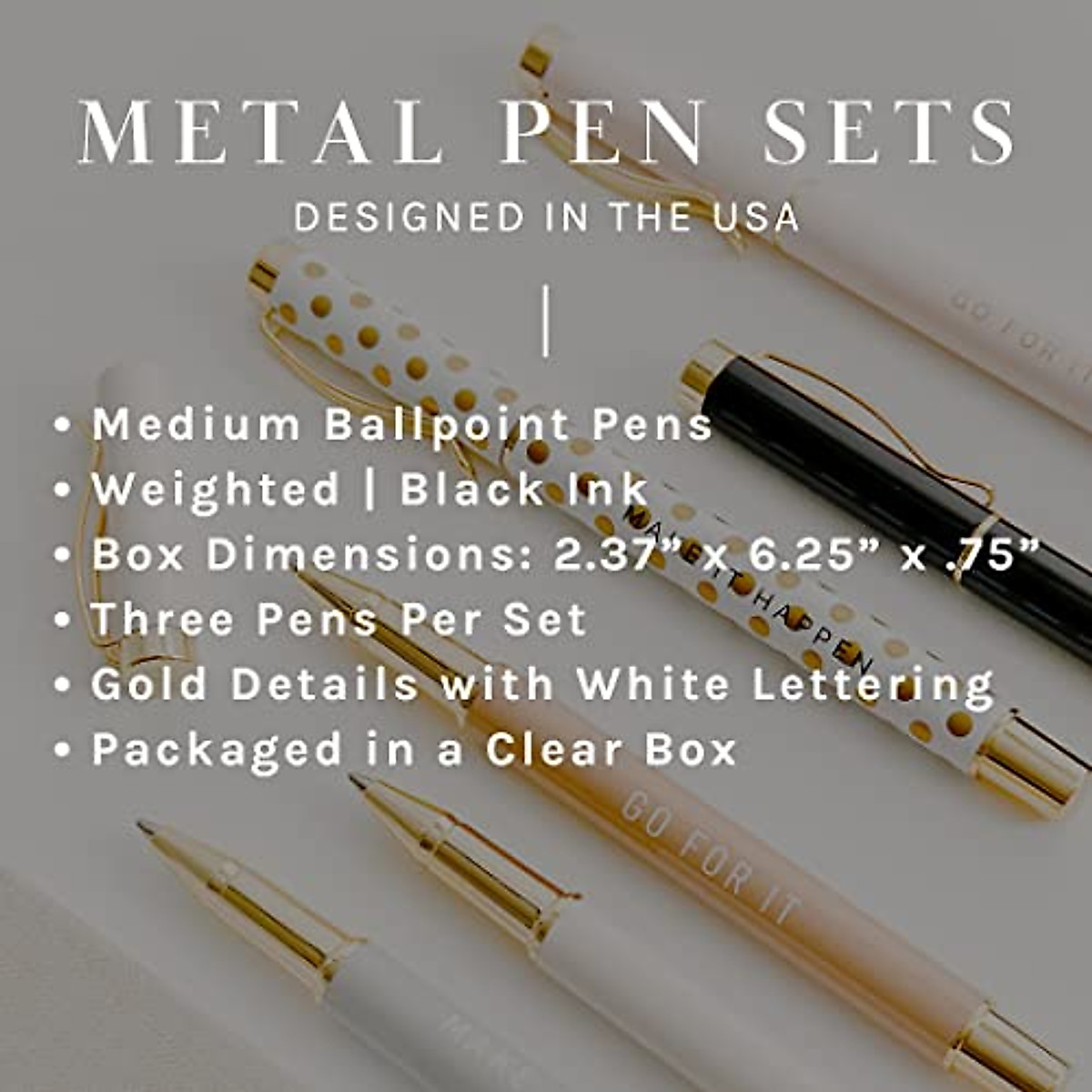 Sweet Water Decor Metal Inspirational Pen Set Inspirational Motivational Quotes Ballpoint Pen Chic Office Decor Gifts for Women Desk Supplies Accessories Gold Cute Pen Sets School Girly Cubicle Bosses