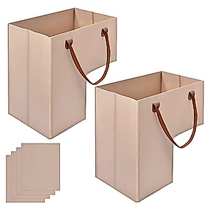 2 Pack Stair Basket with Handle, Foldable L-Shape Felt Storage Basket with 4 Pcs Supporting Insert for Carpeted Stairs, Large Staircase Organizer with Handle for Toys, Laundry, Household Items (Beige)