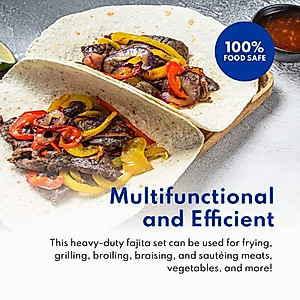 New Star Foodservice 1028614 Commerical Grade Cast Iron Fajita Set, Sizzling Skillet, Japanese Steak Plate