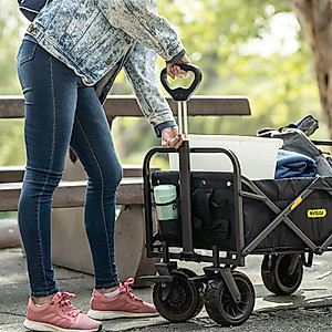 WHITSUNDAY Collapsible Folding Garden Outdoor Park Utility Wagon Picnic Camping Cart with 8“ Bearing Fat Wheel and Brake (Standard Size(Plus+) 8" Wheels with Tailgate (Beige)