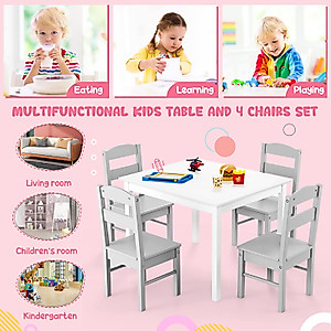 HONEY JOY Kids Table and Chair Set, Wooden Toddler Table and 4 Chairs for Arts & Crafts, Snack Time, 5-Piece Children Furniture Set for Daycare, Kindergarten, Playroom, Gift for Boys Girls (Gray)