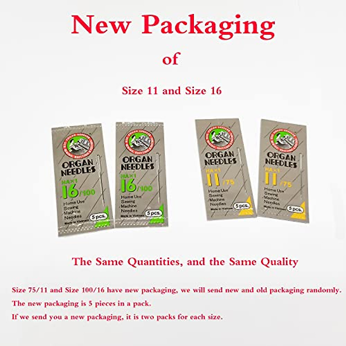 Bequilter 60pcs(10PCS Each Size) Organ Flat Shank Home Sewing Machine Needles 15X1 HAX1 130/705H Size 8,11,12,14,16,18 for Brother Singer