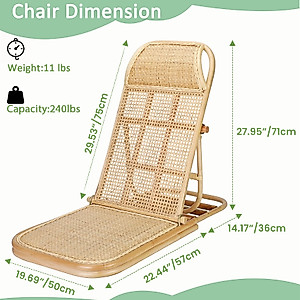 Folding Portable Beach Chair, 4-Gear Adjustable Chaise Lounge, Rattan Beach Chair, Floor Wood Chair,Pool Lounger Recliner, Portable Wicker Beach for Pool Home Yoga Meditate Office Relaxation