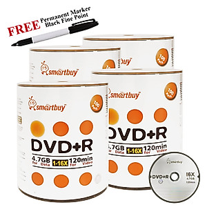 Smartbuy 400-disc 4.7GB/120min 16x DVD+R Logo Top Blank Media Record Disc + Black Permanent Marker