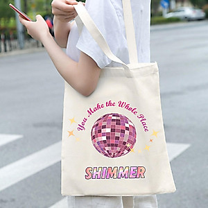 KULRAFEY Canvas Tote Bags for Women, Music Lovers Singer's Merch Present, You Make The Whole Place Shi.m.mer, Aesthetic Large Capacity Foldable Storage Bags, Reusable Casual Grocery Bag