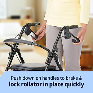 Medline Steel Rollator Walker for Adult Mobility Impairment, Black, 300 lb. Weight Capacity, 6” Wheels, Foldable, Adjustable Handles, Rolling Walker for Seniors