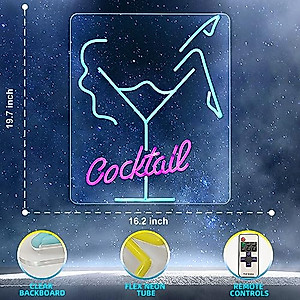 Cocktails Neon Signs Beer Bar Man Cave Club Bedroom LED Dimmable Neon bar Sign for wall décor. Neon Lights sign with Switch, Bar Signs for Home Bar, Bistro, Party, Club, Door (English)