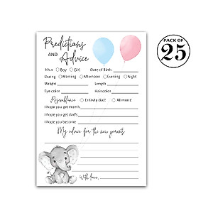GENDER REVEAL Prediction and Advice Cards - Pack of 25 - Elephant Blue or Pink Baby Shower Games, New Parents, Mom & Dad to be, Mommy & Daddy Message, Coed Shower Activity Keepsake Book G510-PDAV