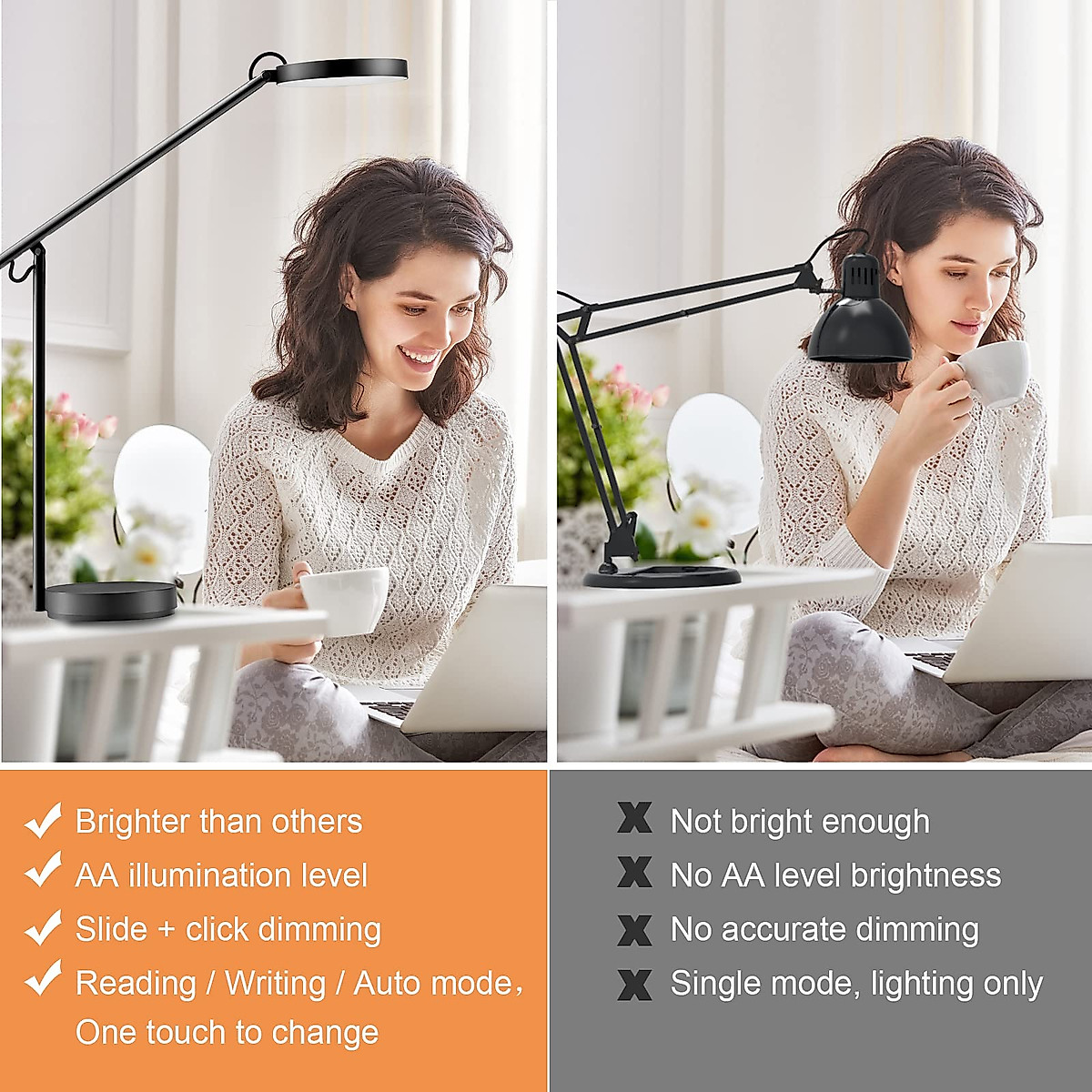BEYONDOP LED Desk Lamp, Architect Desk Lamps for Home Office, Adjustable Swing Arm Table Lamp, Eye Caring Reading Lamp, Memory Desk Light Dimmable with 3 Color Modes & 9 Brightness Tall Task Light