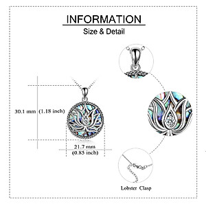 ONEFINITY Yoga Lotus Flower Pendant Necklace with Abalone Shell Sterling Silver Lotus Flower Jewelry for Women