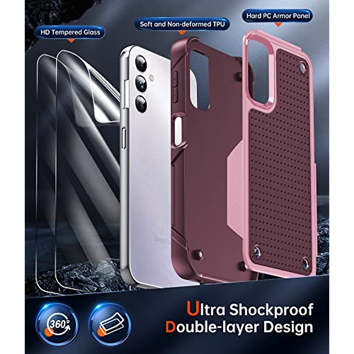 LeYi for Samsung Galaxy A14 5G Case: Samsung A14 5G Case with 2 Pack Screen Protectors, Dual Layer Protective PC Back & Soft Bumper Resilient Shock Absorb Case Cover for Samsung A 14 5G, Red Pink