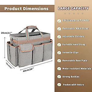 Cleaning Caddy, Cleaning Supplies Organizer with Handles for Cleaning Products Storage, Large Wearable Cleaning Tools Tote Bag for Housekeeping,Car,Home,Kitchen Work (Large, Grey)