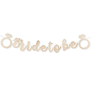 Bride to Be Banner, NO DIY Glitter Gold Bridal Shower Decorations Pre-Strung Bride to Be Banner Bunting Garland Hanging Backdrop for Wedding Engagement Bachelorette Party Decor