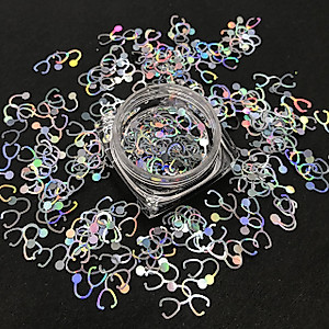 PrettyG 10 Grams/Pack -Sliver Doctor Stethoscope Shape Holographic Glitter Sequins - Festival Rave Beauty Makeup Face Body Nail Art Decoration LB100