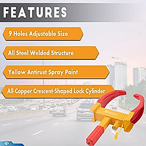 Wheel Lock Universal Heavy Duty Security Trailer Wheel Locks Tire Anti Theft for Most Cars Motorcycle SUV Golf Boat