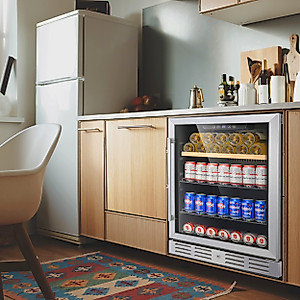 Kalamera Mini Fridge 24” Beverage and Wine Cooler Built-in or Freestanding - 120 Cans & 16 Bottles Capacity Wine Refrigerator Cooler- For Kitchen, Office or Bar with White Interior Light