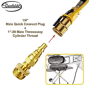 GUOFALDE 1Lb Propane Disposal Adapter Fitting with 1/4" Quick Connect Disconnect Plug，with 1/4’’ Male 1" x 20 Male Throwaway Cylinder Thread, for Convert Portable BBQ Grill, Bubby Heater