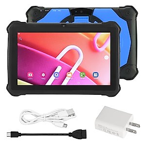 Yctze Kids Tablet 7in 4GB RAM 32GB ROM, 1960x1080 HD IPS Display, 2.4G 5G WiFi, 5000mAh Battery with Protective Brace for Eye Protection, US Plug (Blue)