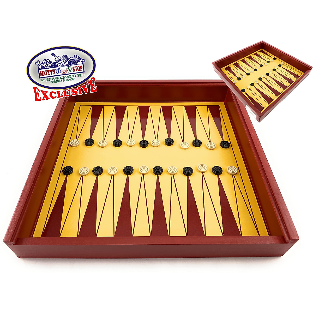 Matty's Toy Stop Exclusive Deluxe 10-in-1 Chess, Checkers, Tic Tac Toe, Backgammon, Mill, Roll Em, Insanity, Chinese Checkers, Mancala & Pick-Up Sticks Wooden Cabinet Game Set