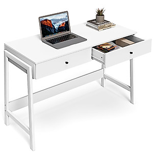 JOINHOM Home Office Desk with Drawers, Small Spaces Writing Desk with Storage for badroom, Work Desk for Home Office, Home Table, White