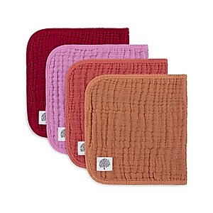 Parker Baby Muslin Burp Cloths | 100% Cotton Burping Clothes, Newborn Essential | Must-Have Baby Registry, Modern and Trendy Colors | 20"x11" Large Baby Burp Cloths, 4-Pack Rose