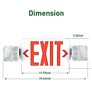 OSTEK Red LED Exit Sign with Emergency Light, Two LED Adjustable Head Emergency Exit Lights with 90 Minutes Battery Backup, Dual LED Lamp ABS Fire Resistance UL-Listed