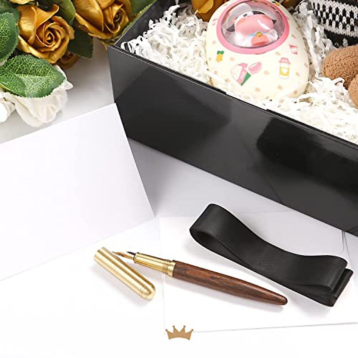 PACKQUEEN Gift Box with Ribbon and Blank Greeting Card, Black Magnetic Gift Box for Present, Groomsman Proposal Box for All Occasions (9x6.5x3.8 Inches)