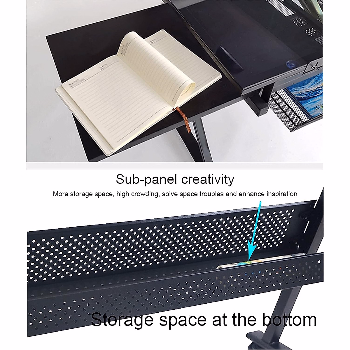 XiVue Adjustable Glass Drafting Table,Versatile Art Study Table,with Storage Drawers,Art Studio Design Sketching Painting Work Station