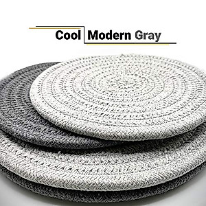 Potholders Set Trivets Set of 4[Two 9-Inch + Two 7-Inch] | 100% Eco Pure Cotton Thread Weave Trivets for Hot Pots and Pans | Hot Coasters | Hot Pads for Kitchen | Hot Mats | Light Gray & Dark Gray