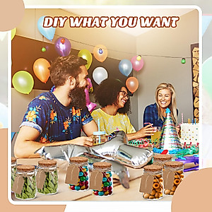 Nitial 50 Pack 5 oz Plastic Jars with Lids Bulk Yogurt Containers with Lids Gift Jars with DIY Craft Twine and Labels Gifts for Birthday Wedding Halloween Christmas Party Favor(Brown,Cork Lid)