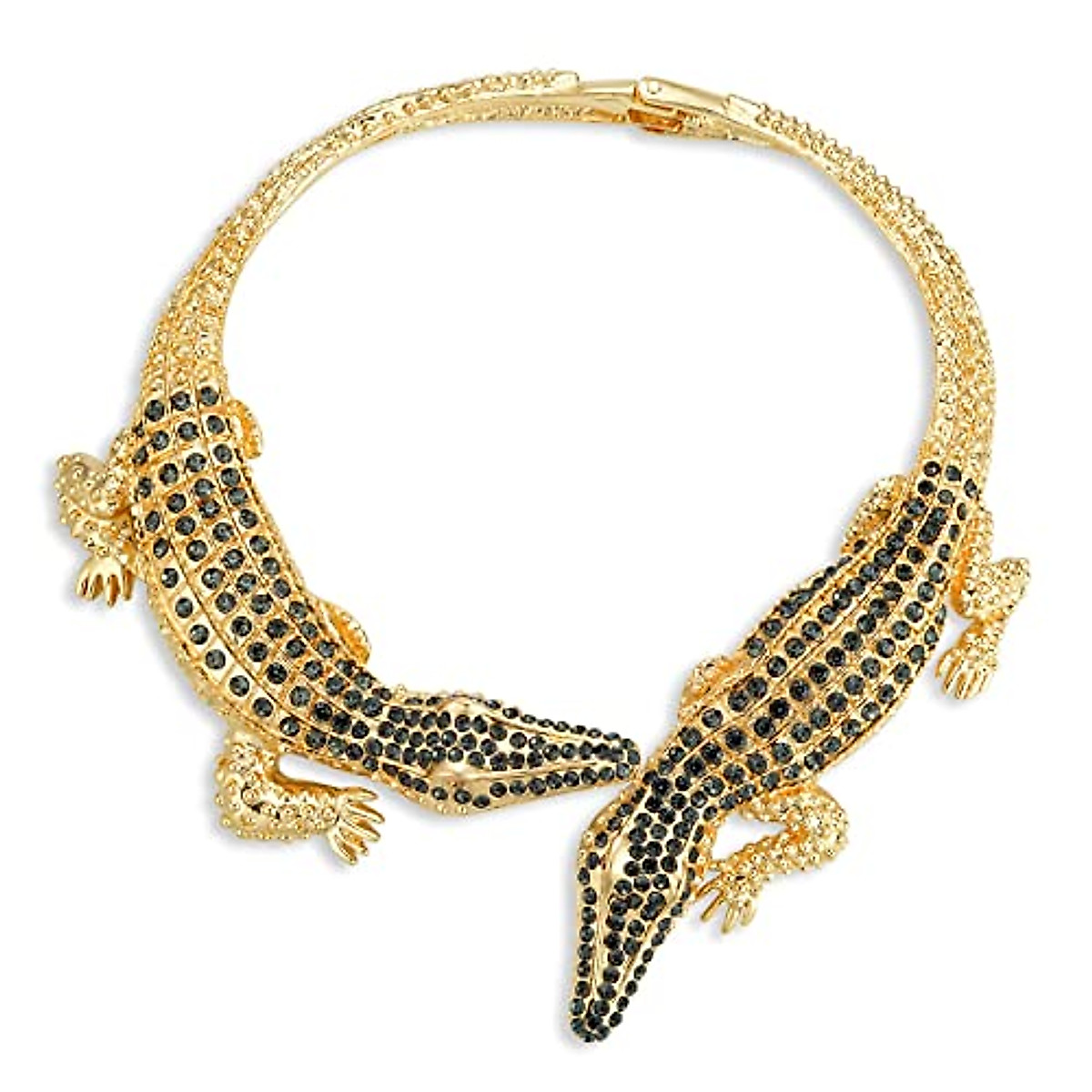 Wellotus Women's Statement Crystal Crocodile Choker Necklace Hip Hop Costume Cocktail Cuff Alligator Party Jewelry (Grey)
