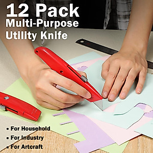 Lasnten 12 Pcs Box Cutter Bulk Retractable Utility Knife Heavy Duty Aluminum Alloy Knife Carpet Knife Package Opener Cutter Blade for Cardboard Plastics Cartons DIY Home Warehouse Office(Multi Color)