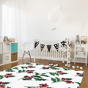 Area Rug Absorbent Non-Slip Rectangle Rug Christmas Holly and Berries Rugs for Living Room Bedroom Kitchen Entryway, Soft Floor Mat Indoor Carpet Accent Rugs 2x3 Feet