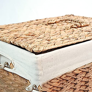 Handmade Rectangular Water Hyacinth Wicker Laundry Hamper with Lid Natural, Large