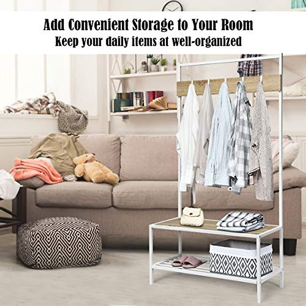 Tangkula Hall Tree with Bench and Shoe Storage, 3-In-1 Industrial Entryway Bench with Coat Rack, Wood Look Coat Rack Shoes Bench Storage Organizer for Home & Office, Coats/Hats/Shoes (Coffee)