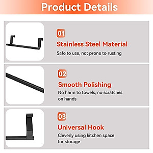 Over Cabinet Cupboard Door Towel Bar, 2 Pack Stainless Steel Kitchen Towel Holder Over Door Towel Rack Bar Holder Towel Racks for Bathroom Door (23cm)