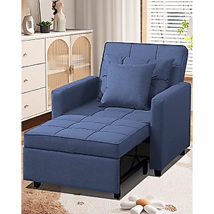 GOOGIC Convertible Chair Bed, 3-in-1 Folding Sofa Bed Chair with Adjustable Backrest, Multi-Functional Pull Out Sleeper Chair Bed Single Armchair Sofa Bed with Side Pocket (Blue)